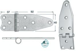Hinge reverse pin 129x40 mm Osculati