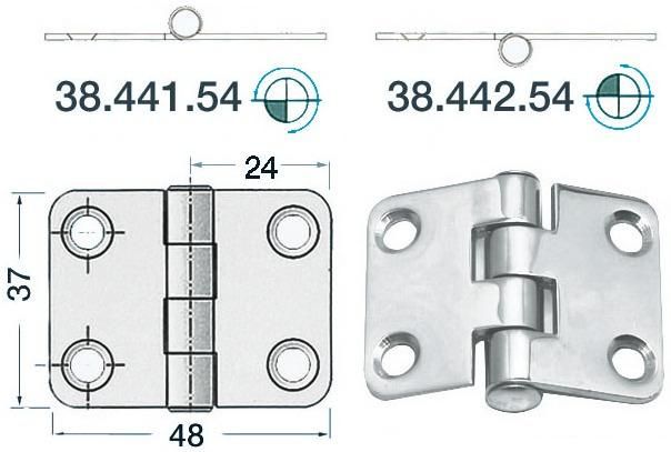 Hinge reversed pin 48x37 mm Osculati